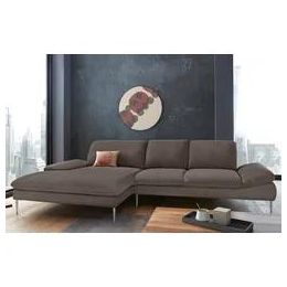 Ecksofa W.Schillig "enjoy&MORE" Sofas Gr. B/H/T: 340cm x 87cm x 185cm, Chenille-Flachgewebe R66, Recamiere links, mit Kopfteilverstellung-mit Armlehnenverstellung-mit Sitztiefenverstellung, braun (brown r66) mit Sitztiefenverstellung, Füße Chrom glänzend, Breite 340 cm