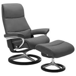 Relaxsessel stressless "View" Sessel Gr. Leder BATICK, Cross Base Schwarz, Relaxfunktion-Drehfunktion-PlusTMSystem-Gleitsystem-BalanceAdaptTM, B/H/T: 82cm x 109cm x 81cm, grau (grau batick) mit Signature Base, Größe M,Gestell Schwarz