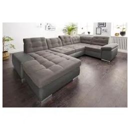 Sit & More Wohnlandschaft SIT & MORE "Ontario U-Form" Sofas Gr. B/H/T: 355cm x 75cm x 208cm, NaturLEDER, Recamiere links, ohne Bettfunktion-XXL, grau (fango/delfin) XXL, wahlweise mit Bettfunktion