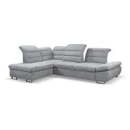 Ecksofa WERK2 "Roma L-Form" Sofas Gr. B/H/T: 284cm x 105cm x 217cm, Struktur weich, Recamiere links, Schlaffunktion, Bettkasten, verstellbare Kopfteile, Sitztiefenverstellung, grau (hellgrau) Sofa mit Schlaffunktion, Sitztiefenverstellung, verstellbare Kopfteile