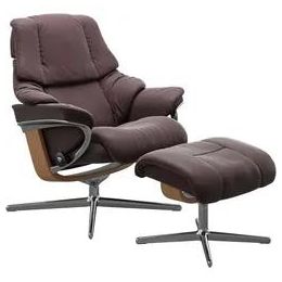 Relaxsessel stressless "Reno" Sessel Gr. Material Bezug, Material Gestell, Ausführung / Funktion, Maße B/H/T, rot (bordeaux) mit Hocker, Cross Base, Größe S, M & L, Holzakzent Eiche