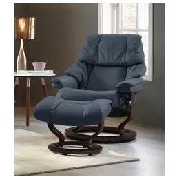 Relaxsessel stressless "Reno" Sessel Gr. Microfaser DINAMICA, Classic Base Braun-L, Relaxfunktion-Drehfunktion-PlusTMSystem-Gleitsystem, B/H/T: 88cm x 98cm x 78cm, blau (blue dinamica) mit Hocker, Classic Base, Größe S, M & L, Gestell Braun