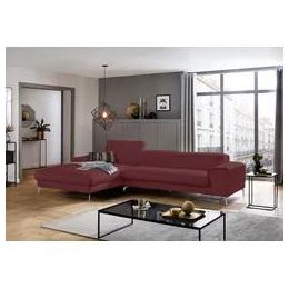 Ecksofa W.Schillig "piedroo" Sofas Gr. B/H/T: 343cm x 70cm x 193cm, Longlife Xtra-Leder Z69, Longchair links, mit Kopfteilverstellung-ohne Sitztiefenverstellung, rot (burgundy z69) Kopfteilverstellung, wahlweise mit Sitztiefenverstellung, Breite 343cm