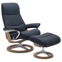 Relaxsessel stressless "View" Sessel Gr. Leder PALOMA, Cross Base Eiche, Relaxfunktion-Drehfunktion-PlusTMSystem-Gleitsystem-BalanceAdaptTM, B/H/T: 82cm x 109cm x 81cm, blau (oxford paloma) mit Signature Base, Größe M,Gestell Eiche