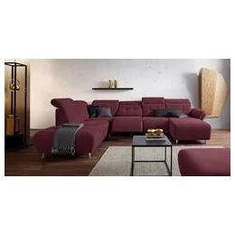 Wohnlandschaft Places of Style "Manhattan U-Form", lila (chianti), B:345cm H:102cm T:247cm, Luxus Microfaser2 (90% Polyester, 10% Polyamid);Flachgewebe (100% Polyester);Luxus-Microfaser1 (100% Polyester), Sofas, 2 Sitze mit elektrischer Relaxfunktion, verstellbare Armlehnen
