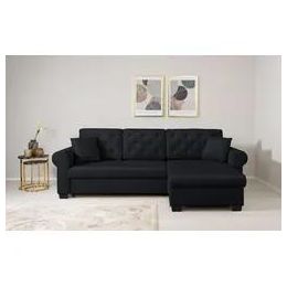 Ecksofa Home Affaire "MORVILLE Recamiere wahlweise links oder rechts montierbar, Federkern" Sofas Gr. B/H/T: 266cm x 92cm x 161cm, Samtvelours, Recamiere beidseitig montierbar, PU-Schaum, grau (anthrazit) L-Form, incl. Schlaffunktion und großem Bettkasten, Zierkissen