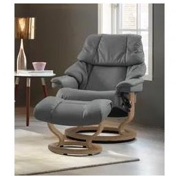 Relaxsessel stressless "Reno" Sessel Gr. Microfaser DINAMICA, Classic Base Eiche-S, Relaxfunktion-Drehfunktion-PlusTMSystem-Gleitsystem, B/H/T: 75cm x 96cm x 75cm, grau (dark grey dinamica) mit Hocker, Classic Base, Größe S, M & L, Gestell Eiche