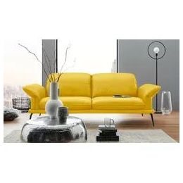 2,5-Sitzer W.Schillig "sherry" Sofas Gr. B/H/T: 234cm x 81cm x 114cm, Longlife Xtra-Leder Z69, mit Kopfteilverstellung-mit Armlehnenverstellung, gelb (lemon z69) Kopfstützenverstellung, Metallfüße in Schwarz, Breite 234 cm