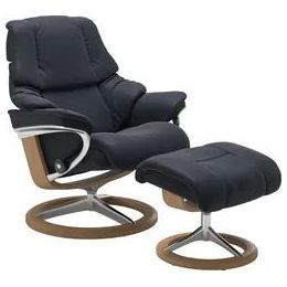 Relaxsessel stressless "Reno" Sessel Gr. Leder PALOMA, Signature Base Eiche, Relaxfunktion-Drehfunktion-PlusTMSystem-Gleitsystem-BalanceAdaptTM, B/H/T: 79cm x 99cm x 75cm, blau (shadow paloma) mit Signature Base, Größe S, M & L, Gestell Eiche