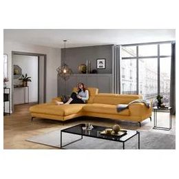 Ecksofa W.Schillig "piedroo" Sofas Gr. B/H/T: 303cm x 70cm x 193cm, Longlife Xtra-Leder Z69, Longchair links, mit Kopfteilverstellung-mit motorischer Sitztiefenverstellung, gelb (kurkuma z69) Kopfteilverstellung, wahlweise mit Sitztiefenverstellung, Breite 303cm