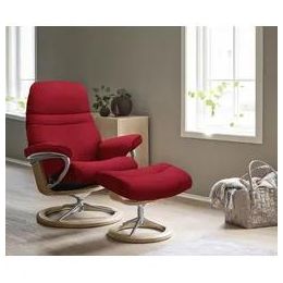 Relaxsessel stressless "Sunrise" Sessel Gr. ROHLEDER Stoff Q2 FARON, Relaxfunktion-Drehfunktion-PlusTMSystem-Gleitsystem-BalanceAdaptTM, B/H/T: 92cm x 105cm x 80cm, rot (rot q2 faron) mit Signature Base, Größe L, Gestell Eiche