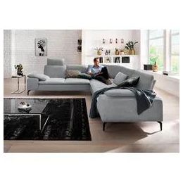 Ecksofa W.Schillig "valentinoo" Sofas Gr. B/H/T: 318cm x 83cm x 298cm, Chenille-Flachgewebe R66, langer Schenkel rechts, mit Sitztiefenverstellung, grau (dolphin r66) mit Sitztiefenverstellung, Breite 318 cm