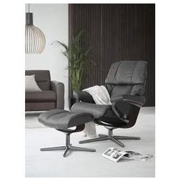 Relaxsessel stressless "Reno" Sessel Gr. Leder BATICK, Cross Base Braun-S, Relaxfunktion-Drehfunktion-PlusTMSystem-Gleitsystem-BalanceAdaptTM, B/H/T: 79cm x 99cm x 75cm, grau (grey batick) mit Cross Base, Größe S, M & L, Holzakzent Braun