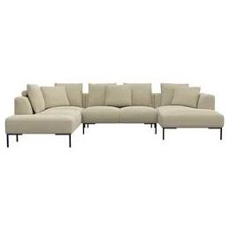 Ecksofa FLEXLUX "Sava U-Form, bequem und komfortabel durch den hochwertigen Sitzaufbau" Sofas Gr. B/H/T: 370cm x 94cm x 222cm, Chenille, langer Schenkel links, beige (sandy beige) Schwarze Metallfüße, mit losen Rückenkissen, Luxuriöses Sitzkomfort