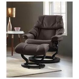 Relaxsessel stressless "Reno" Sessel Gr. Leder PALOMA, Classic Base Schwarz-S, Relaxfunktion-Drehfunktion-PlusTMSystem-Gleitsystem, B/H/T: 75cm x 96cm x 75cm, braun (chocolate paloma) mit Classic Base, Größe S, M & L, Gestell Schwarz