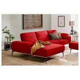 Ecksofa W.Schillig "run" Sofas Gr. B/H/T: 319cm x 88cm x 178cm, ROHLEDER Jacquard-Flachgewebe Q2 W60, Recamiere links, mit Sitztiefenverstellung, rot (rot w60) mit Holzsockel, Füße in Schwarz pulverbeschichtet, Breite 319 cm