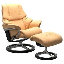 Relaxsessel stressless "Reno" Sessel Gr. Material Bezug, Material Gestell, Ausführung / Funktion, Maße B/H/T, gelb mit Hocker, Signature Base, Größe S, M & L, Gestell Schwarz