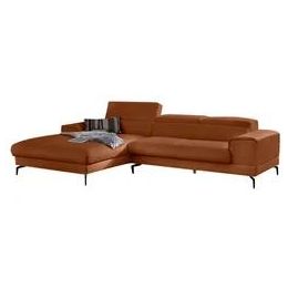 Ecksofa W.Schillig "piedroo" Sofas Gr. B/H/T: 303 cm x 70 cm x 193 cm, Longlife Xtra-Leder Z69, Longchair links, mit Kopfteilverstellung-mit motorischer Sitztiefenverstellung, braun (cognac z69) Kopfteilverstellung, wahlweise mit Sitztiefenverstellung, Breite 303cm