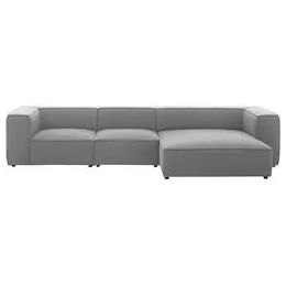 Ecksofa W.Schillig "around-the-block" Sofas Gr. B/H/T: 341cm x 66cm x 164cm, ROHLEDER Jacquard-Flachgewebe Q2 O10, Longchair rechts, grau (silver grey o10) mit eleganter Biese, Federkern, Breite 341 cm