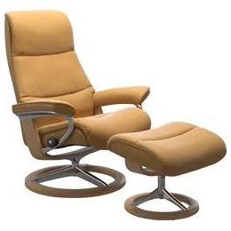 Relaxsessel stressless "View" Sessel Gr. Material Bezug, Cross Base Eiche, Ausführung / Funktion, Maße B/H/T, gelb (honey) mit Signature Base, Größe M,Gestell Eiche