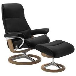 Relaxsessel stressless "View" Sessel Gr. Leder BATICK, Cross Base Eiche, Relaxfunktion-Drehfunktion-PlusTMSystem-Gleitsystem-BalanceAdaptTM, B/H/T: 82cm x 109cm x 81cm, schwarz (schwarz batick) mit Signature Base, Größe M,Gestell Eiche