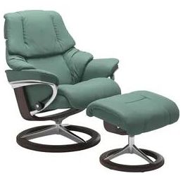 Relaxsessel stressless "Reno" Sessel Gr. Leder PALOMA, Signature Base Wenge-M, Relaxfunktion-Drehfunktion-PlusTMSystem-Gleitsystem-BalanceAdaptTM, B/H/T: 83cm x 100cm x 76cm, grün (aqua paloma) mit Hocker, Signature Base, Größe S, M & L, Gestell Wenge