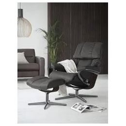 Relaxsessel stressless "Reno" Sessel Gr. Leder PALOMA, Cross Base Braun-L, Relaxfunktion-Drehfunktion-PlusTMSystem-Gleitsystem-BalanceAdaptTM, B/H/T: 92cm x 100cm x 80cm, grau (rock paloma) mit Cross Base, Größe S, M & L, Holzakzent Braun