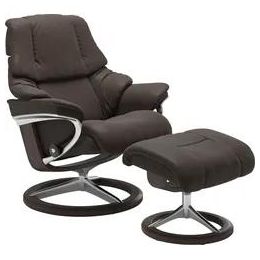 Relaxsessel stressless "Reno" Sessel Gr. Leder BATICK, Signature Base Wenge-M, Relaxfunktion-Drehfunktion-PlusTMSystem-Gleitsystem-BalanceAdaptTM, B/H/T: 83cm x 100cm x 76cm, braun (braun batick) mit Hocker, Signature Base, Größe S, M & L, Gestell Wenge