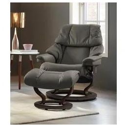 Relaxsessel stressless "Reno" Sessel Gr. Leder PALOMA, Classic Base Wenge, Relaxfunktion-Drehfunktion-PlusTMSystem-Gleitsystem, B/H/T: 79cm x 98cm x 75cm, grau (metal grey paloma) mit Classic Base, Größe S, M & L, Gestell Wenge