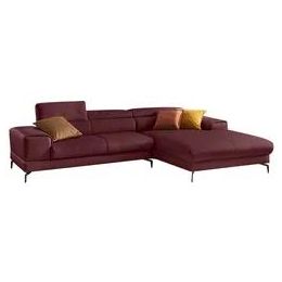 Ecksofa W.Schillig "piedroo" Sofas Gr. B/H/T: 303cm x 70cm x 193cm, Longlife Xtra-Leder Z69, Longchair rechts, mit Kopfteilverstellung-ohne Sitztiefenverstellung, rot (burgundy z69) Ecksofa Kopfteilverstellung, wahlweise mit Sitztiefenverstellung, Breite 303cm