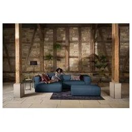 Ecksofa W.Schillig "around-the-block" Sofas Gr. B/H/T: 300cm x 66cm x 164cm, Longlife Xtra-Leder Z69, Longchair links, blau (ocean blue z69) inklusive Hocker, mit eleganter Biese, Federkern