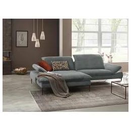 Ecksofa W.Schillig "enjoy&MORE" Sofas Gr. B/H/T: 294cm x 87cm x 185cm, Chenille-Flachgewebe R66, Recamiere links, mit Kopfteilverstellung-mit Armlehnenverstellung-mit Sitztiefenverstellung, blau (niagara r66) Sitztiefenverstellung, Füße bronze pulverbeschichtet, Breite 294 cm