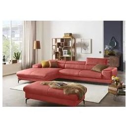 Ecksofa W.Schillig "piedroo" Sofas Gr. B/H/T: 343cm x 70cm x 193cm, Longlife Xtra-Leder Z69, Longchair links, mit Kopfteilverstellung-mit motorischer Sitztiefenverstellung, orange (rot z69) Kopfteilverstellung, wahlweise mit Sitztiefenverstellung, Breite 343cm