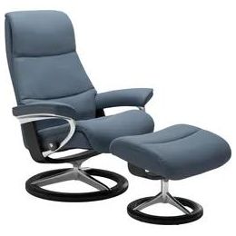 Relaxsessel stressless "View" Sessel Gr. Leder PALOMA, Cross Base Schwarz, Relaxfunktion-Drehfunktion-PlusTMSystem-Gleitsystem-BalanceAdaptTM, B/H/T: 78cm x 108cm x 78cm, blau (sparrow paloma) mit Signature Base, Größe S,Gestell Schwarz