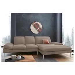 Ecksofa W.Schillig "enjoy&MORE" Sofas Gr. B/H/T: 310cm x 87cm x 185cm, Longlife Xtra-Leder Z59, Recamiere rechts, mit Kopfteilverstellung-mit Armlehnenverstellung-mit Sitztiefenverstellung, braun (stone z59) mit Sitztiefenverstellung, Füße silber matt, Breite 310 cm