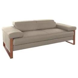 2-Sitzer W.Schillig "finn" Sofas Gr. B/H/T: 210cm x 71cm x 106cm, Longlife Xtra-Leder Z59, mit Kopfteilverstellung-mit motorischer Sitztiefenverstellung, braun (stone z59) German Design Award 2016, Fußgestell Nussbaum natur, Breite 210 cm