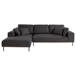 Ecksofa Andas "Mikael" Sofas Gr. B/H/T: 278cm x 87cm x 170cm, Struktur weich, Recamiere links, schwarz mit hochwertigem, gebeiztem Holzrahmen und 4 Zierkissen, L-Form