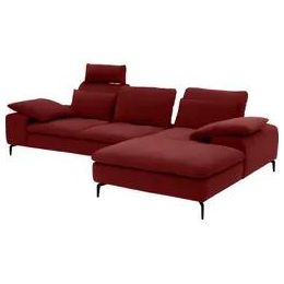 Ecksofa W.Schillig "valentinoo" Sofas Gr. B/H/T: 299cm x 83cm x 178cm, Longlife Xtra-Leder Z59, Longchair rechts, mit Sitztiefenverstellung, rot (ruby red z59) inklusive Hocker, mit Sitztiefenverstellung, Breite 299 cm