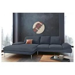 Ecksofa W.Schillig "enjoy&MORE" Sofas Gr. B/H/T: 310cm x 87cm x 185cm, Chenille-Flachgewebe R66, Recamiere links, mit Kopfteilverstellung-mit Armlehnenverstellung-mit Sitztiefenverstellung, blau (marine r66) mit Sitztiefenverstellung, Füße silber matt, Breite 310 cm