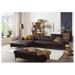 Ecksofa W.Schillig "piedroo" Sofas Gr. B/H/T: 343 cm x 70 cm x 193 cm, Longlife Xtra-Leder Z69, Longchair links, mit Kopfteilverstellung-mit motorischer Sitztiefenverstellung, braun (mocca z69) Kopfteilverstellung, wahlweise mit Sitztiefenverstellung, Breite 343cm