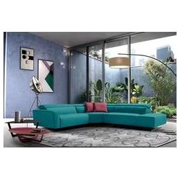 Ecksofa Egoitaliano Sofas Gr. B/H/T: 314cm x 96cm x 284cm, Luxus-Microfaser BLUSH, Recamiere rechts-Relaxelement links, mit Relaxfunktion, blau (teal) mit Relaxfunktion und verstellbaren Kopfteilelementen