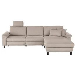 Ecksofa 3C Candy "Mainau L-Form" Sofas Gr. B/H/T: 308cm x 91cm x 185cm, Flachgewebe, Longchair rechts, mit teilmotorischer Relaxfunktion im 1,5-Sitzer links-mit teilmotorischer Schlaffunktion in Longchair rechts, grau (taupe) Relaxfunktion im 1,5-Sitzer, motorische Schlaffunktion in Longchair