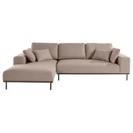 Ecksofa Andas "Mikael" Sofas Gr. B/H/T: 278cm x 87cm x 170cm, Struktur weich, Recamiere links, grau (taupe) mit hochwertigem, gebeiztem Holzrahmen und 4 Zierkissen, L-Form