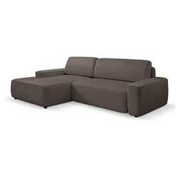 Ecksofa WERK2 "Bully L-Form" Sofas Gr. B/H/T: 264cm x 82cm x 162cm, Struktur fein + weich, Recamiere links, Schlaffunktion und Bettkasten, braun (espresso) Curvy Trend Ecksofa mit Schlaffunktion in weichem Cord