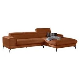 Ecksofa W.Schillig "piedroo" Sofas Gr. B/H/T: 303 cm x 70 cm x 193 cm, Longlife Xtra-Leder Z69, Longchair rechts, mit Kopfteilverstellung-ohne Sitztiefenverstellung, braun (cognac z69) Kopfteilverstellung, wahlweise mit Sitztiefenverstellung, Breite 303cm