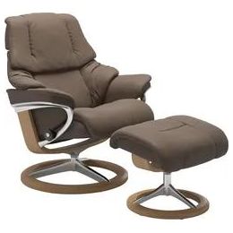 Relaxsessel stressless "Reno" Sessel Gr. Leder BATICK, Signature Base Eiche, Relaxfunktion-Drehfunktion-PlusTMSystem-Gleitsystem-BalanceAdaptTM, B/H/T: 92cm x 100cm x 80cm, braun (mole batick) mit Hocker, Signature Base, Größe S, M & L, Gestell Eiche