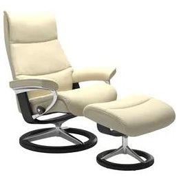 Relaxsessel stressless "View" Sessel Gr. Leder PALOMA, Cross Base Schwarz, Relaxfunktion-Drehfunktion-PlusTMSystem-Gleitsystem-BalanceAdaptTM, B/H/T: 91cm x 110cm x 85cm, beige (vanilla paloma) mit Signature Base, Größe L,Gestell Schwarz