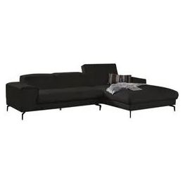 Ecksofa W.Schillig "piedroo" Sofas Gr. B/H/T: 303cm x 70cm x 193cm, Longlife Xtra-Leder Z59, Longchair rechts, mit Kopfteilverstellung-mit motorischer Sitztiefenverstellung, schwarz (schwarz z59) Kopfteilverstellung, wahlweise mit Sitztiefenverstellung, Breite 303cm