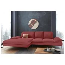 Ecksofa W.Schillig "enjoy&MORE" Sofas Gr. B/H/T: 310cm x 87cm x 185cm, Chenille-Flachgewebe R66, Recamiere links, mit Kopfteilverstellung-mit Armlehnenverstellung-mit Sitztiefenverstellung, rot (rot r66) Sitztiefenverstellung, Füße schwarz pulverbeschichtet, Breite 310 cm