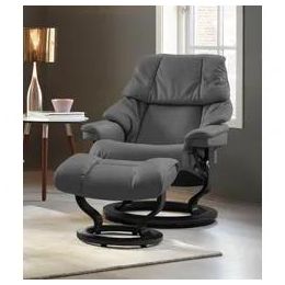 Relaxsessel stressless "Reno" Sessel Gr. Leder BATICK, Classic Base Schwarz-L, Relaxfunktion-Drehfunktion-PlusTMSystem-Gleitsystem, B/H/T: 88cm x 98cm x 78cm, grau (grey batick) mit Classic Base, Größe S, M & L, Gestell Schwarz